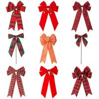 China Christmas Tree Decoration Pull Bow Pre-Made Hemp Burlap Ribbon Bow with Wired Design for sale