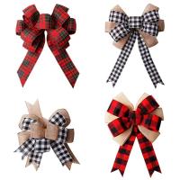China Christmas Tree Decoration Pull Bow Pre-Made Hemp Burlap Ribbon Bow with Wired Design for sale