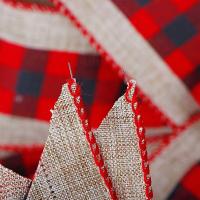 China Polyester/Jute Christmas Bow Decorations Red Black Plaid Burlap Bows Style Ribbon Bow for sale
