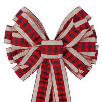 China Polyester/Jute Christmas Bow Decorations Red Black Plaid Burlap Bows Style Ribbon Bow for sale