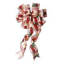 China Christmas Tree Decoration Pull Bow Pre-Made Hemp Burlap Ribbon Bow with Wired Design for sale
