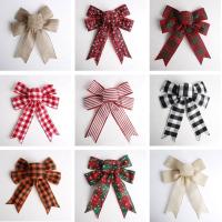 China Christmas Tree Decoration Pull Bow Pre-Made Hemp Burlap Ribbon Bow with Wired Design for sale