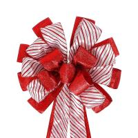 China Wired Edge Burlap Ribbon Printed Red And White Christmas Ribbon Bow For Merry Christmas for sale