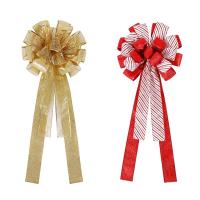 China Wired Edge Burlap Ribbon Printed Red And White Christmas Ribbon Bow For Merry Christmas for sale
