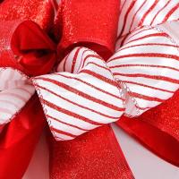 China Wired Edge Burlap Ribbon Printed Red And White Christmas Ribbon Bow For Merry Christmas for sale