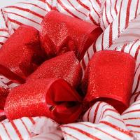 China Wired Edge Burlap Ribbon Printed Red And White Christmas Ribbon Bow For Merry Christmas for sale
