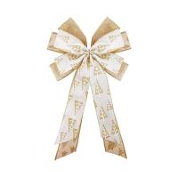 China MSD Ribbon Pretied Wire Edge with Golden and White Christmas Tree Design 28cm x 52cm for sale