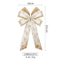 China MSD Ribbon Pretied Wire Edge with Golden and White Christmas Tree Design 28cm x 52cm for sale