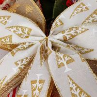 China MSD Ribbon Pretied Wire Edge with Golden and White Christmas Tree Design 28cm x 52cm for sale