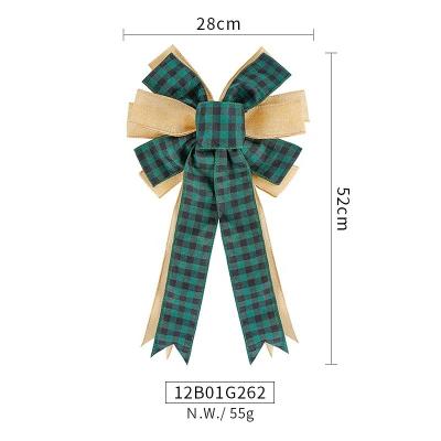 China Christmas Decorations Wired Edge Burlap Ribbon with Plaid Bow Design and Burlap Material for sale
