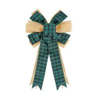 China Christmas Decorations Wired Edge Burlap Ribbon with Plaid Bow Design and Burlap Material for sale