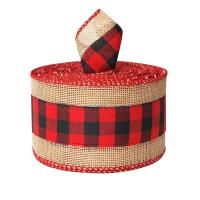 China Christmas Occasion 63mm Wired Edge Checked Burlap Ribbon Perfect for Wrapping Gifts for sale