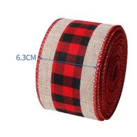 China Christmas Occasion 63mm Wired Edge Checked Burlap Ribbon Perfect for Wrapping Gifts for sale