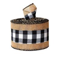 China Christmas Occasion 63mm Wired Edge Checked Burlap Ribbon Perfect for Wrapping Gifts for sale