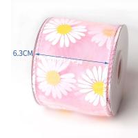 China 2-1/2 Inch Daisy Printed Organza Ribbon with Wired Edge Sample Free Stocked for sale