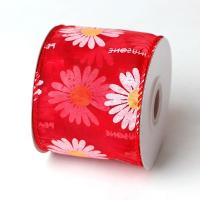 China 2-1/2 Inch Daisy Printed Organza Ribbon with Wired Edge Sample Free Stocked for sale