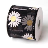 China 2-1/2 Inch Daisy Printed Organza Ribbon with Wired Edge Sample Free Stocked for sale