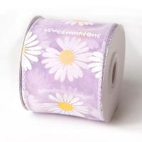 China 2-1/2 Inch Daisy Printed Organza Ribbon with Wired Edge Sample Free Stocked for sale