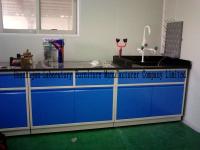 China Blue All Steel Laboratory Work Benches With Sink PP Pegboard / Adjustable Feet for sale