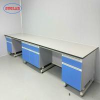 China White Surface Chemistry Laboratory Table With C Frame And Blue Wood Cabinet Structure for sale