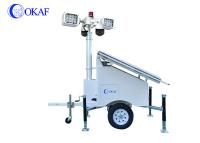 China OKAF Construction Site Surveillance Light Tower 4G 5G Mobile CCTV Trailer Solar Security Camera Tower for sale