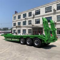 China 3-Axle 60t Dump Semi-Trailer with Hydraulic Ramp Low Bed Trailer and 4/5/6mm Thick Grid Plate for sale