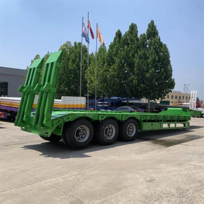 China 3-Axle 60t Dump Semi-Trailer with Hydraulic Ramp Low Bed Trailer and 4/5/6mm Thick Grid Plate for sale