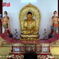 China Gilded Red Copper Buddha Statue for Temple Customized Size and Indoor Group Sculpture for sale
