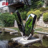 China Stainless Steel Stone Shaped Park Decoration Sculpture Customizable Metal Mirror Sculpture for sale