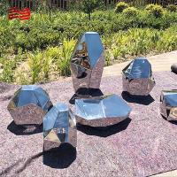 China Stainless Steel Stone Shaped Park Decoration Sculpture Customizable Metal Mirror Sculpture for sale