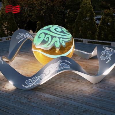 China Outdoor Landscape Stainless Steel Abstract Art Sculpture with Customized LED Lights for sale