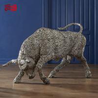 China Custom Metal Animal Statues Modernistic Life-Size Stainless Steel Bull Pipe Sculpture for sale