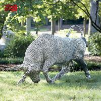 China Custom Metal Animal Statues Modernistic Life-Size Stainless Steel Bull Pipe Sculpture for sale