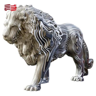 China Custom Metal Animal Statues Art Decoration with Large Stainless Steel Lion Sculptures for sale