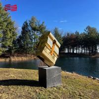 China Custom Color Stainless Steel Outdoor Sculpture Large Abstract 24kt Gold Plated CaELum for sale