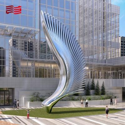 China Abstract Outdoor Decor Large Modern Stainless Steel Wing Sculpture with Customer Logo for sale