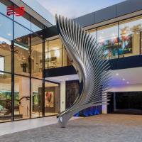 China Abstract Outdoor Decor Large Modern Stainless Steel Wing Sculpture with Customer Logo for sale