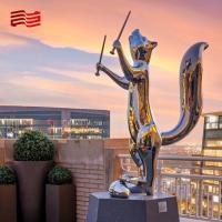 China Squirrel conductor outdoor metal sculpture park landscape sculpture square sculpture stainless steel mirror process for sale