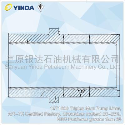 China 12T1600 Triplex Mud Pump Parts Liner Piston Pump Chromium Content 26-28% for sale