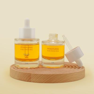 China OEM 1oz Glass Oil Serum Dropper Bottles 50ml Flat Shoulder for sale