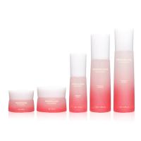 China Luxury Skin Care Cosmetic Packaging Set Red Gradient Glass Lotion Bottle for sale