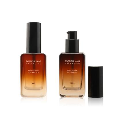 China 30ml Glass Foundation Bottle Gold Lotion Pump Square Skin Care Packaging for sale