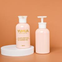China 360ml Plastic Packaging Bottles Pink Color With Hot Stamping Lotion Pump for sale