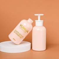 China 360ml Plastic Packaging Bottles Pink Color With Hot Stamping Lotion Pump for sale