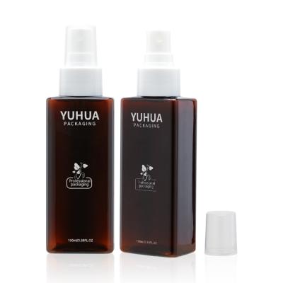 China Factory price wholsale 100ml plastic bottle square shape amber color design with white spray pump color cistomzed for sale