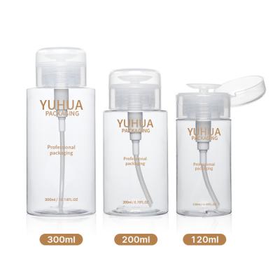China 200ml 300ml Makeup Plastic Packaging Bottles Clear Press Pump Discharge PET Bottle for sale