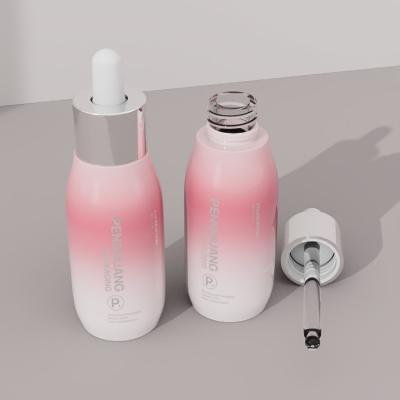 China 30ml Clear Pink Glass Serum Dropper Bottles Round Shape Screen Printing for sale