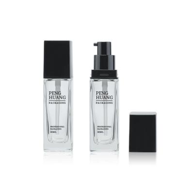 China 30ml Liquid Foundation Glass Pump Bottle Cosmetic Package Hot Stamping for sale