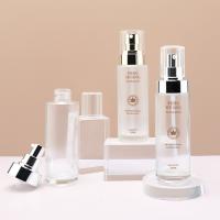 China 100ml Frosted Aluminum Glass Lotion Pump Bottle Skincare Cylinder Shape for sale