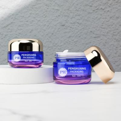 China Printing Electroplating Fancy Glass Cream Jar 15g 20g 30g For Skincare Packaging for sale